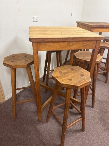 Locally Hand Made Silky Oak High Table with 4x Stools
