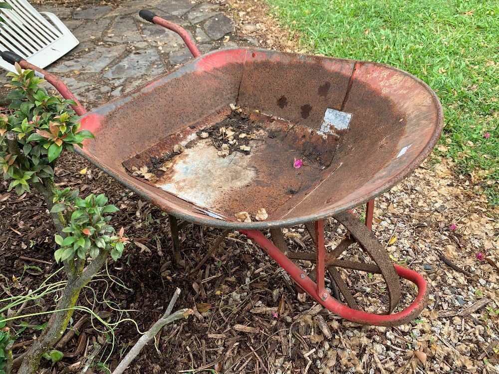 Vintage Red Wheelbarrow with Iron Wheel