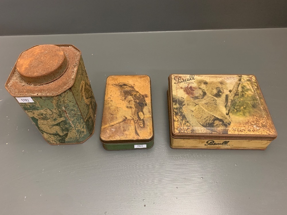 Vintage Bushells Tea Tin, Pascalls Koala Tin MacRoboertsons Kookaburra Tin