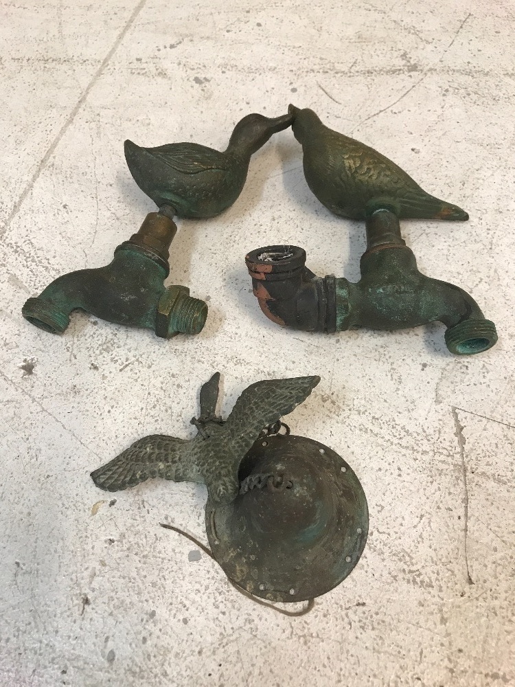 2 Vintage Brass Taps with Bird Toppers Brass Bird/Bell