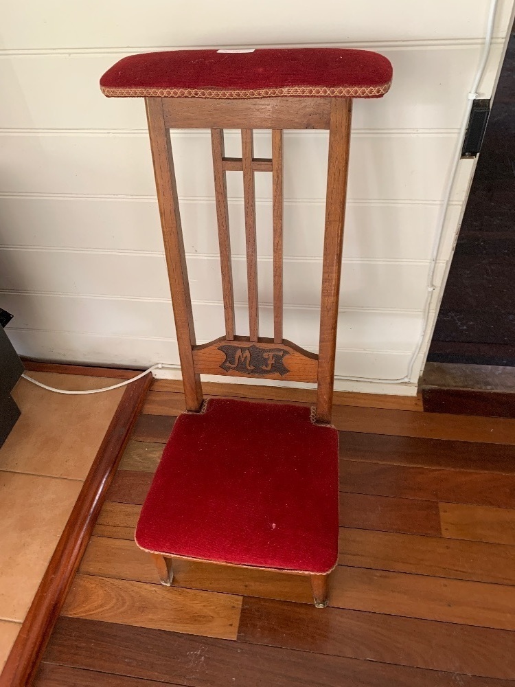 Antique Carved and Upholstered Prayer Stool