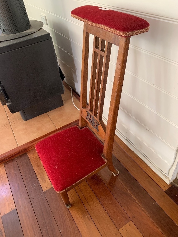 Antique Carved and Upholstered Prayer Stool
