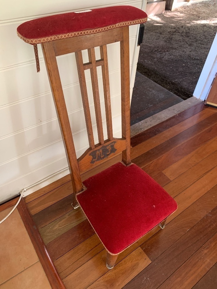 Antique Carved and Upholstered Prayer Stool