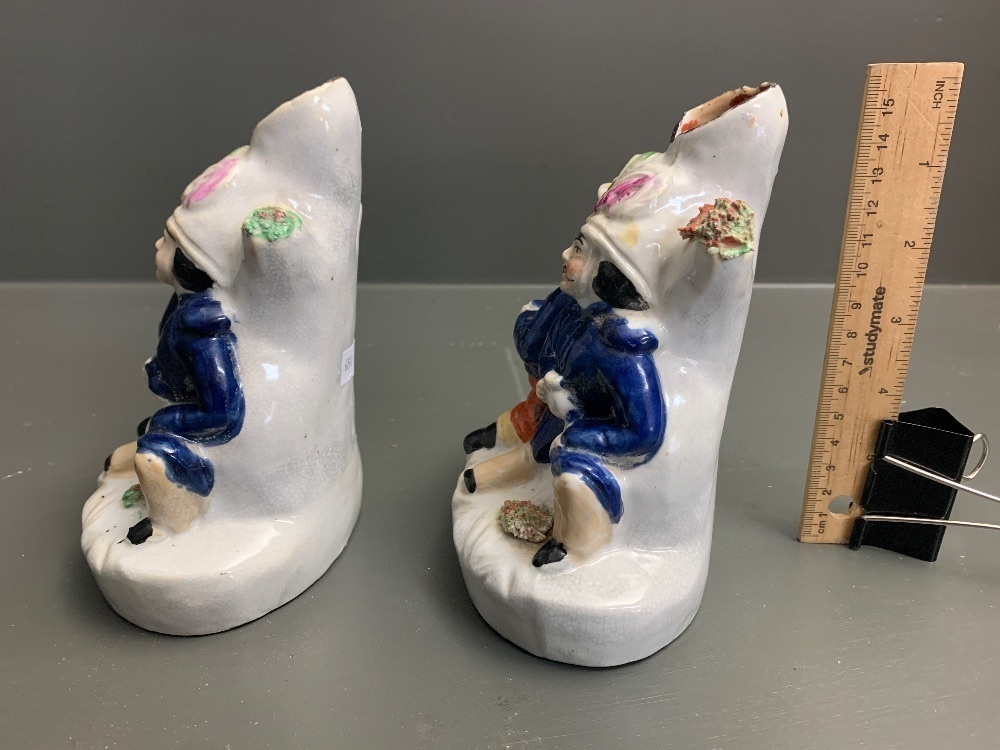 Pair of Antique Staffordshire Spill Vases with Fireman Figures