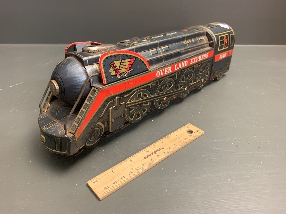 Large Vintage Tin Overland Express Train Engine