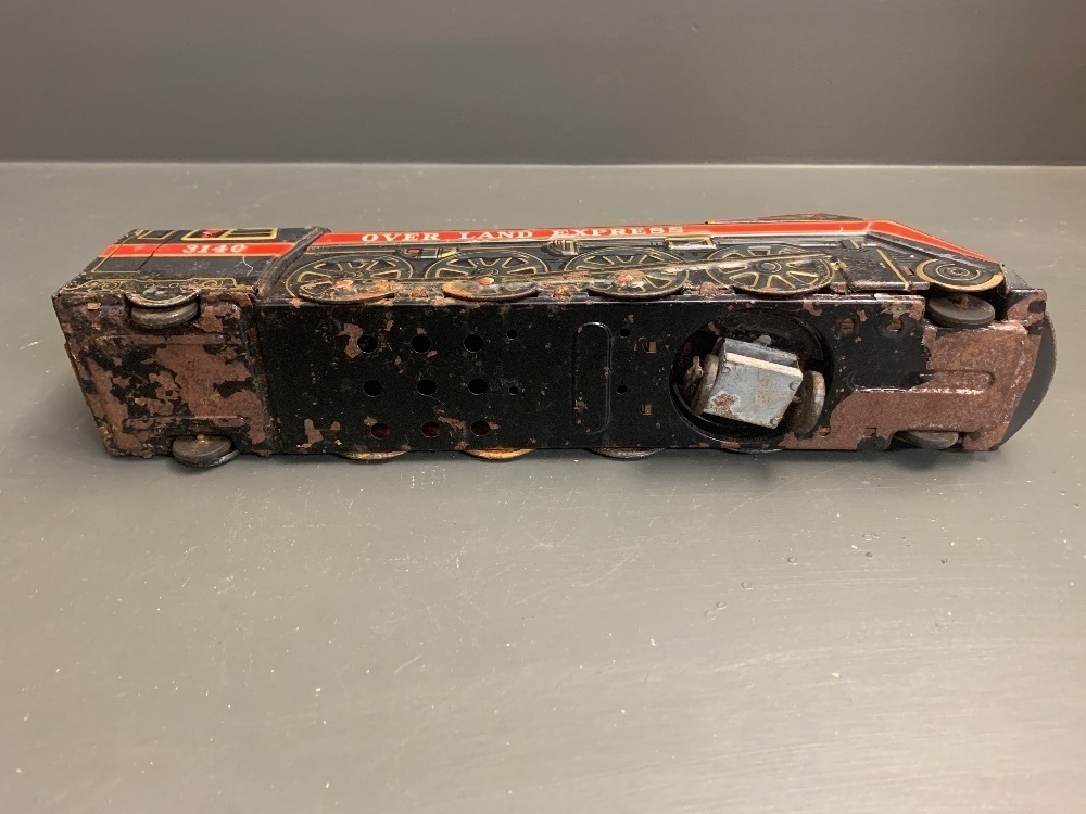 Large Vintage Tin Overland Express Train Engine