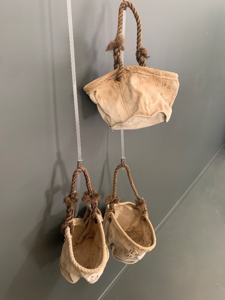 3 x WW2 Rope Handled Canvas Water Buckets Dated 1943