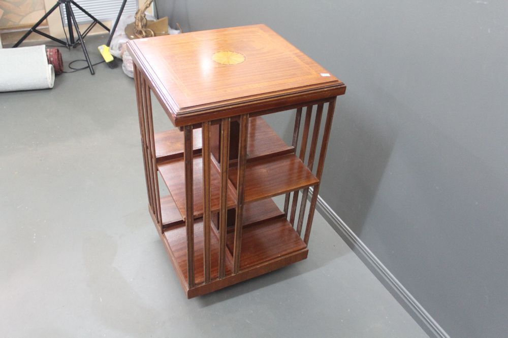 Vintage Style Inlaid Mahogany Revolving Library Bookcase