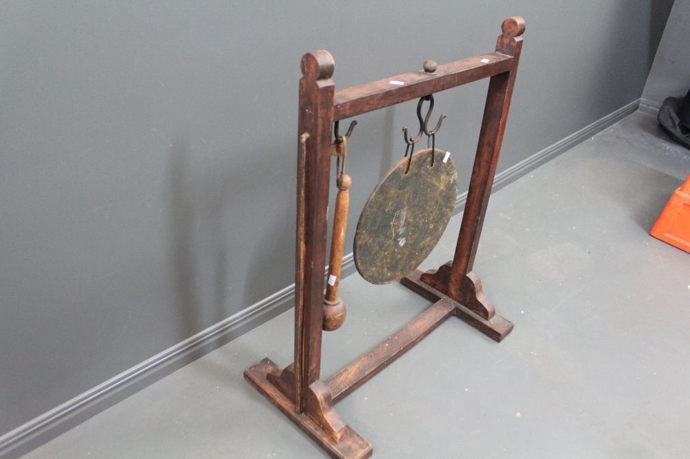 Vintage Timber Framed Iron Plate Gong with Timber Striker
