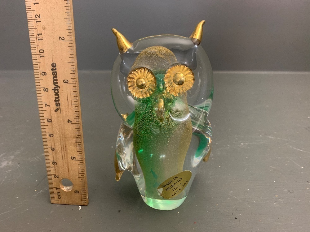 Vintage Murano Glass & 24k Gold Owl with Label