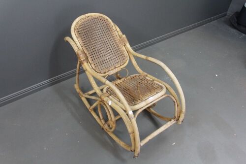 Vintage Bent Cane Childs Rocking Chair with Rattan Seat and Back