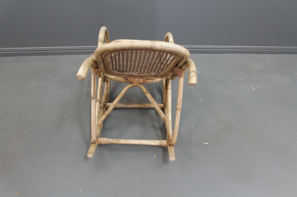 Vintage Bent Cane Childs Rocking Chair with Rattan Seat and Back