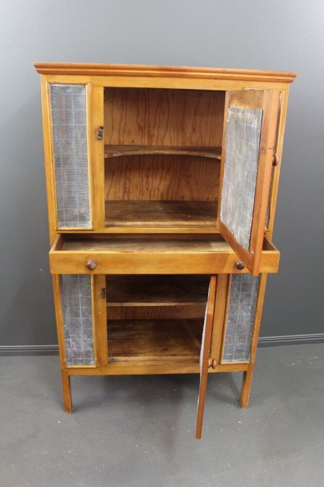Large Antique 2 Door Pine Meat Safe with Shelves Inside