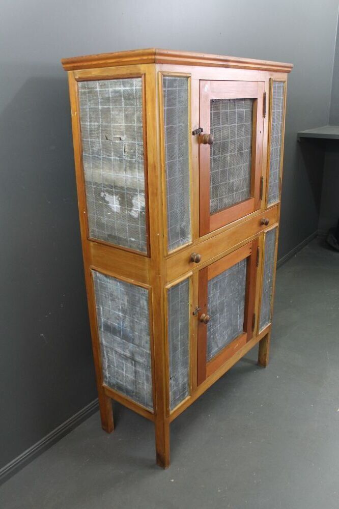 Large Antique 2 Door Pine Meat Safe with Shelves Inside