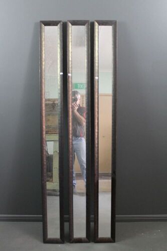 Triptych of Contemporary Tall Narrow Mirrors with Brass Foil Clad ...