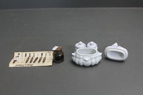 Ceramic Inkwell with Ink Bottle and Nibs