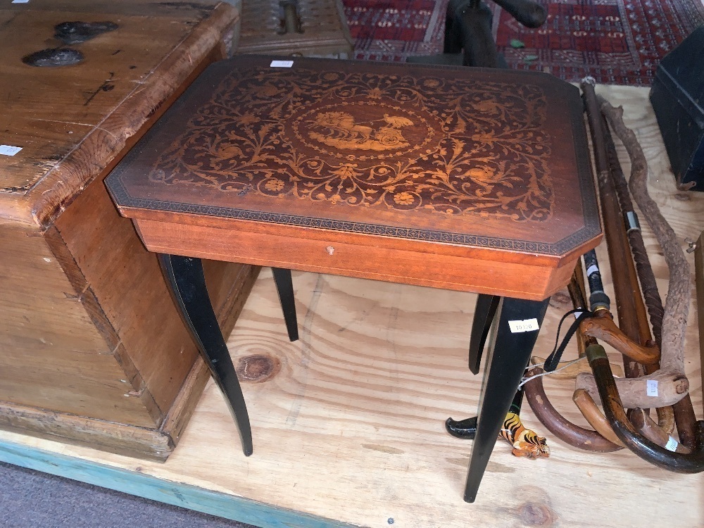 Small Vintage Italian Musical Box Table with Intricate Marquetry Top ...