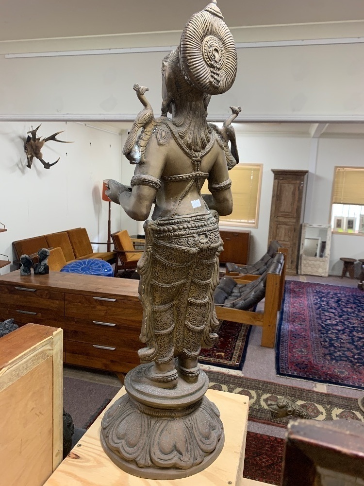 XLarge Vintage Cast Bronze/Brass Deepa Lakshmi Statue with Nice Patina