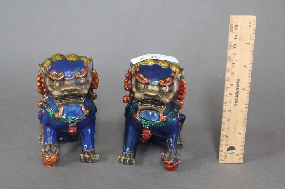 Pair of Enamelled Brass Foo/Temple Dogs
