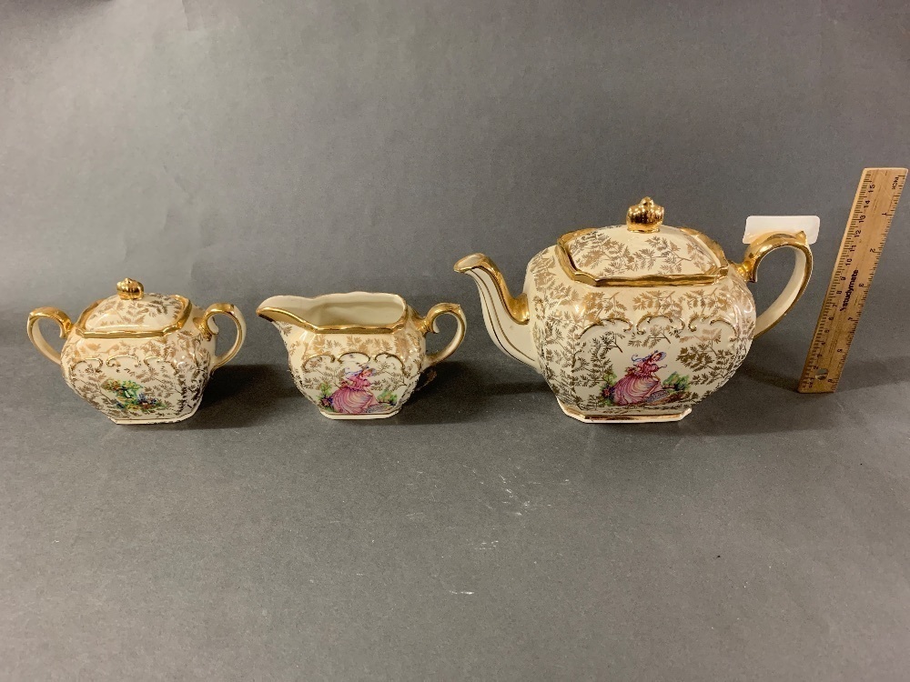 3 Piece Vintage Sadler Crinoline Lady Tea Set