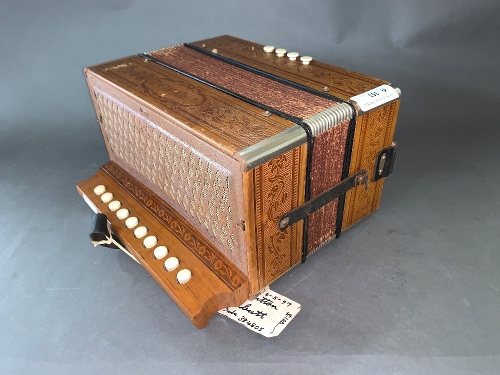 Vintage German Hohner Pressed Timber Button Accordion