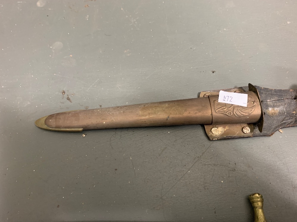 Vintage Dagger with Brass Eagle Head Handle in Copper/Leather Sheath