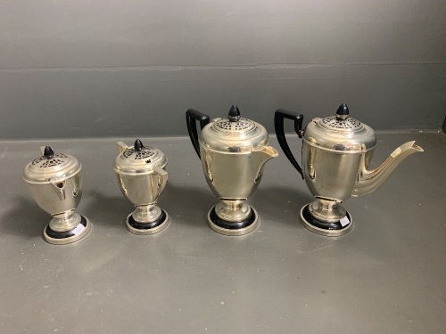 Lewbury Australian Made Art Deco Silver Plate and Bakelite 4 Piece ...