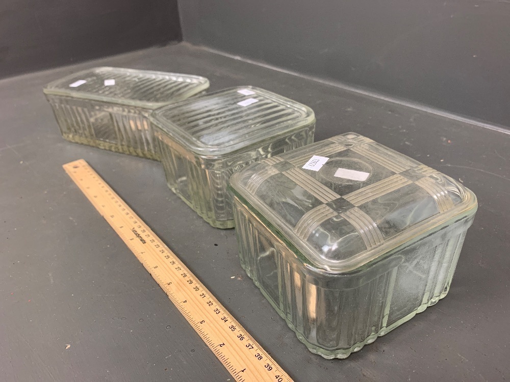 3 Vintage Glass Butter Dishes with Lids - 1 Mismatched