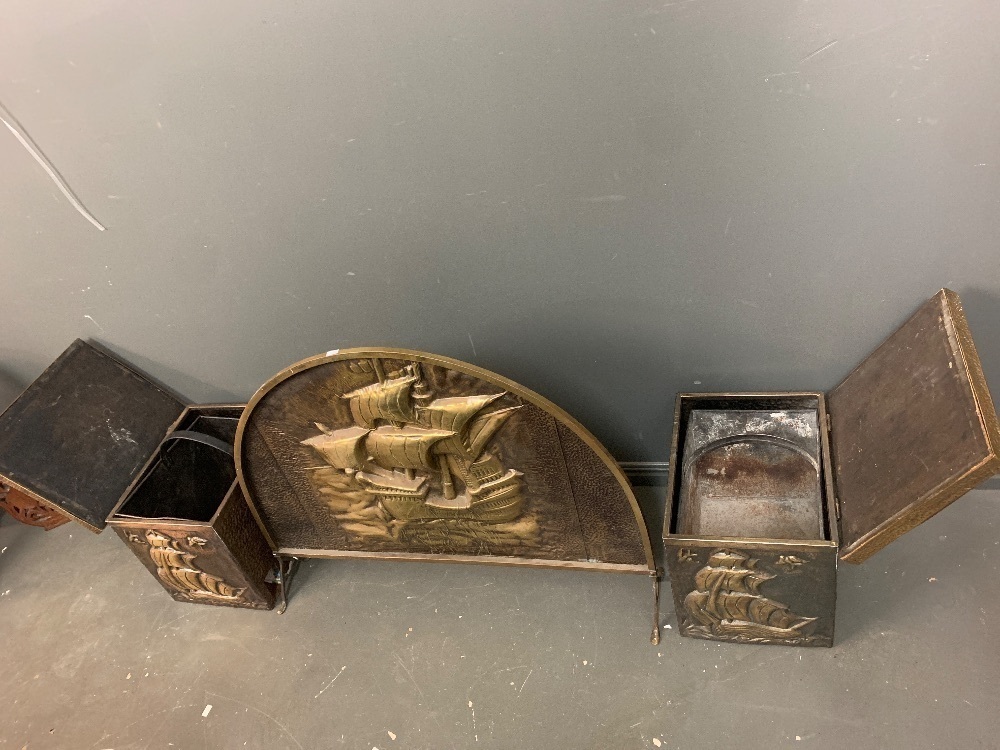 Pressed Copper Fire Guard Sailing Ship Eocene with Matching Cushioned ...