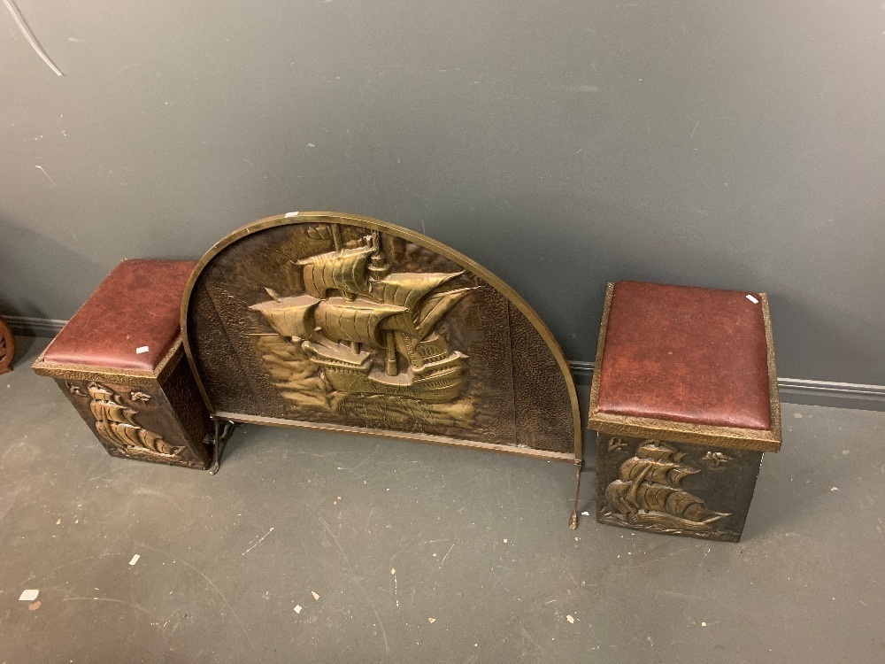 Pressed Copper Fire Guard Sailing Ship Eocene with Matching Cushioned ...