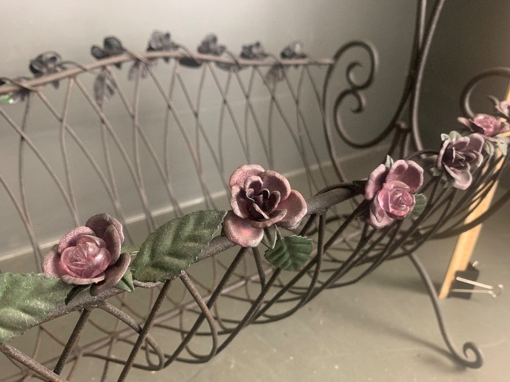 Wrought Iron Rack with Metal Roses (some with glass buds) and Bevel ...