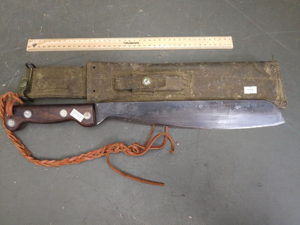 Military Issue Carbon Steel Machette (13in blade) and Scabbord with ...
