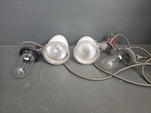 2 Industrial Style Revere Spot Lights & 2 x Vintage Rowco Light fittings