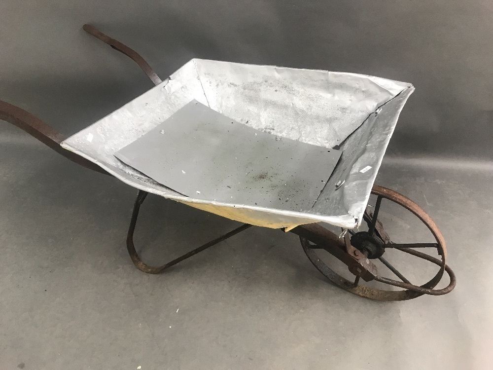 Vintage Wheelbarrow with Iron Wheel - Tin Section As Is